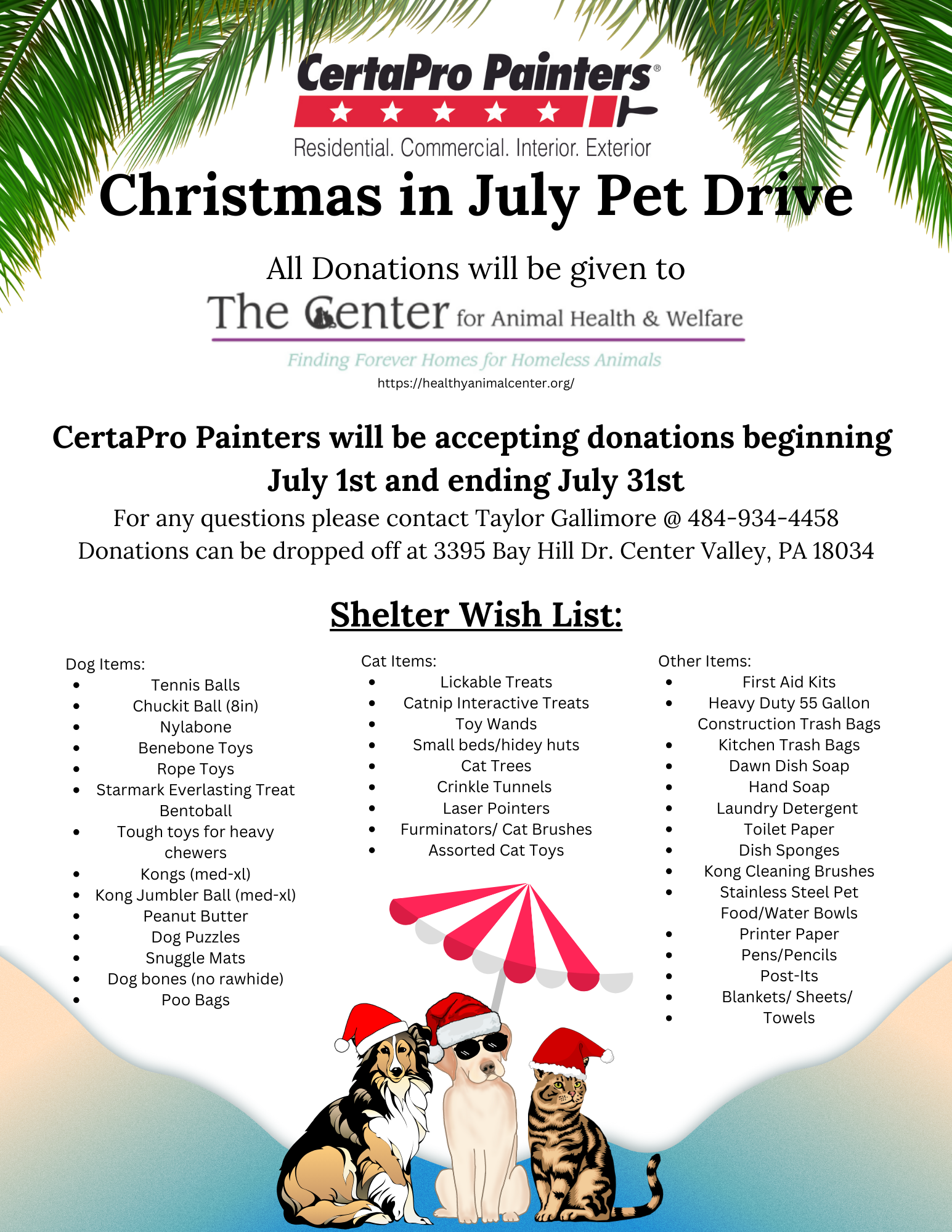 Christmas in July Pet Drive - CertaPro Painters of the Greater Lehigh ...